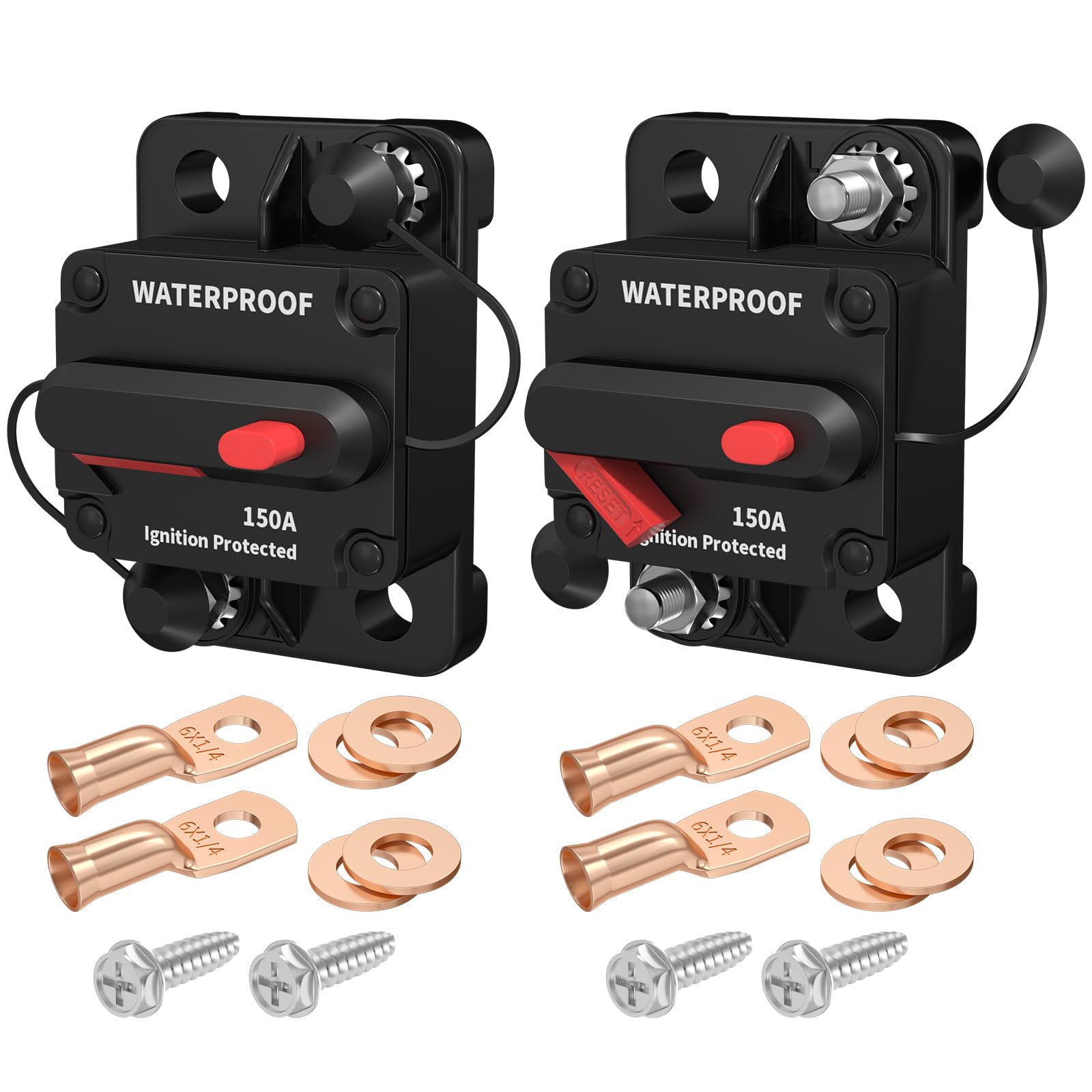 DaierTek 150 Amp Circuit Breaker 12V Marine Circuit Breaker 12 Volt DC 150A Circuit Breaker Waterproof for Boat Auto Car RV -2Pack