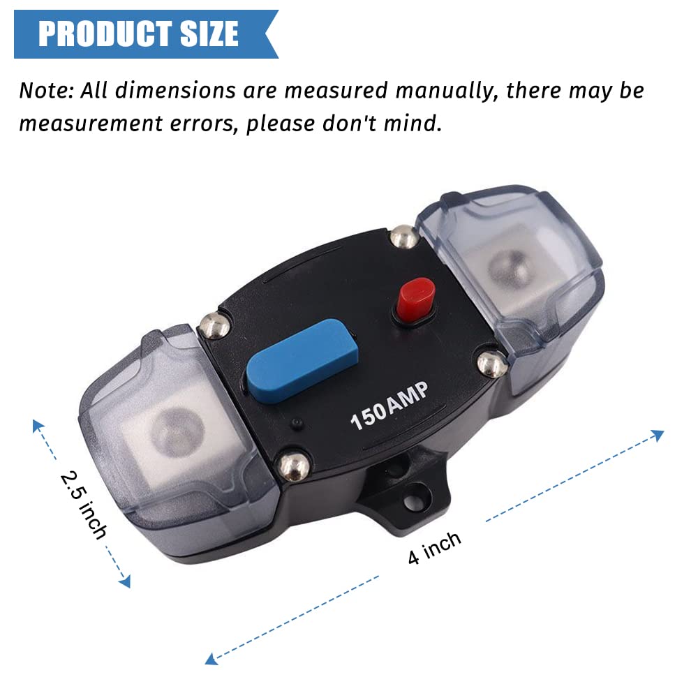 KEDAKEJI 12-48 Volt DC 150A Circuit Breaker Manual Reset, 0-8 Gauge Trolling Motor Auto Car Stereo Audio Inline Fuse Block Holders Inverter for Automotive Rv Marine Boat(150Amp)