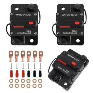 tiooka 150 amp circuit breaker 12v-48v 3 pack with manual reset for boat trolling motor marine atv trailer vehicles stereo audio electronic battery solar system waterproof circuit breaker