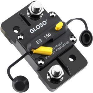 gloso circuit breaker extended surface mount hi-amp circuit breaker 3/8" diagonal stud waterproof ip67 marine rv truck (150a) e93