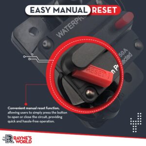 Rayne's World 150 Amp 12V-48V DC Waterproof Circuit Breaker Manual Reset - Great for Car Stereo, Solar Power Systems, Automotive, ATV, Marine, Boat Trolling Motors