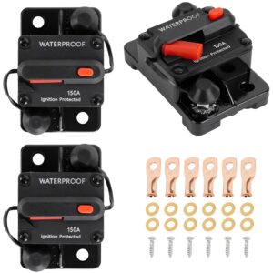 bluestars 3 packs 150amp circuit breaker for boats cars trolling motors marine vehicles winches atv electronic battery system with manual reset, water proof, 12v-48v dc