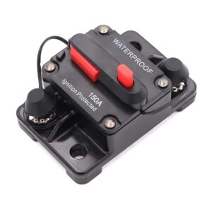 anjoshi 150 amp circuit breaker with manual reset for car truck rv atv marine trolling motors boat audio system current overload protection inline fuse inverter, 20a-150a/12v-42v dc waterproof (150a)