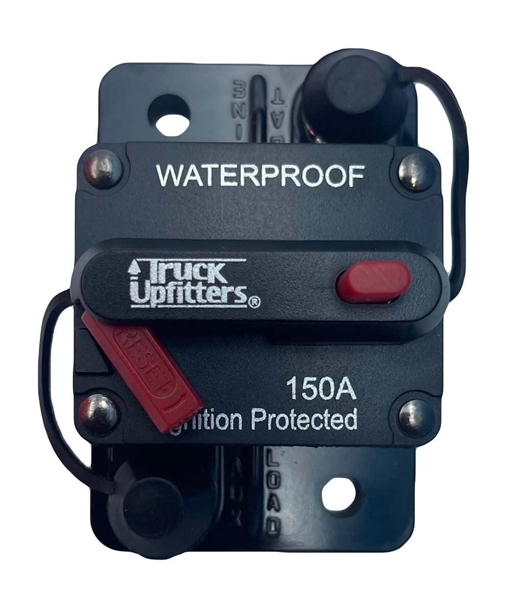 Truck Upfitters Surface Mounted 150A Circuit Breaker (12V-48V, 150 Amp) for DC Automotive and Marine/Boat use: Main Power Breaker, Audio, Winches, Solar, Lighting, Electric Motors & Other Accessories.