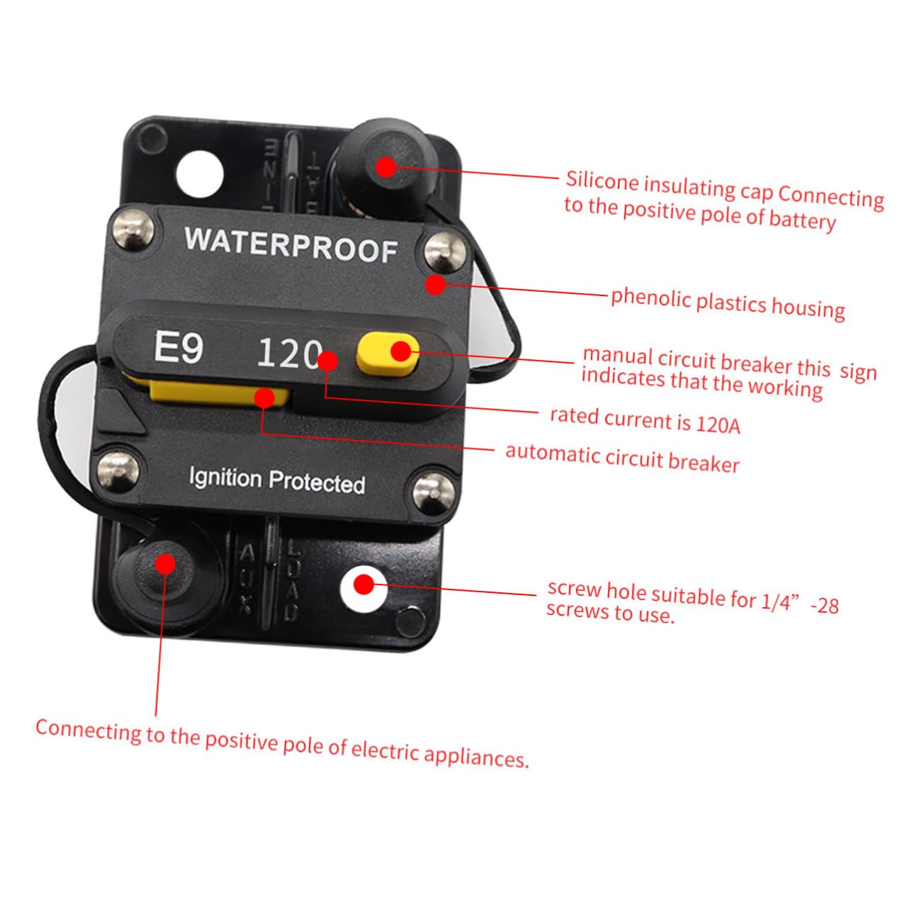 ERINGOGO 48v Circuit Breaker Fuse Reset Circuit Breaker Waterproof Circuit Breaker Car Circuit Breaker 150a Manual Protector