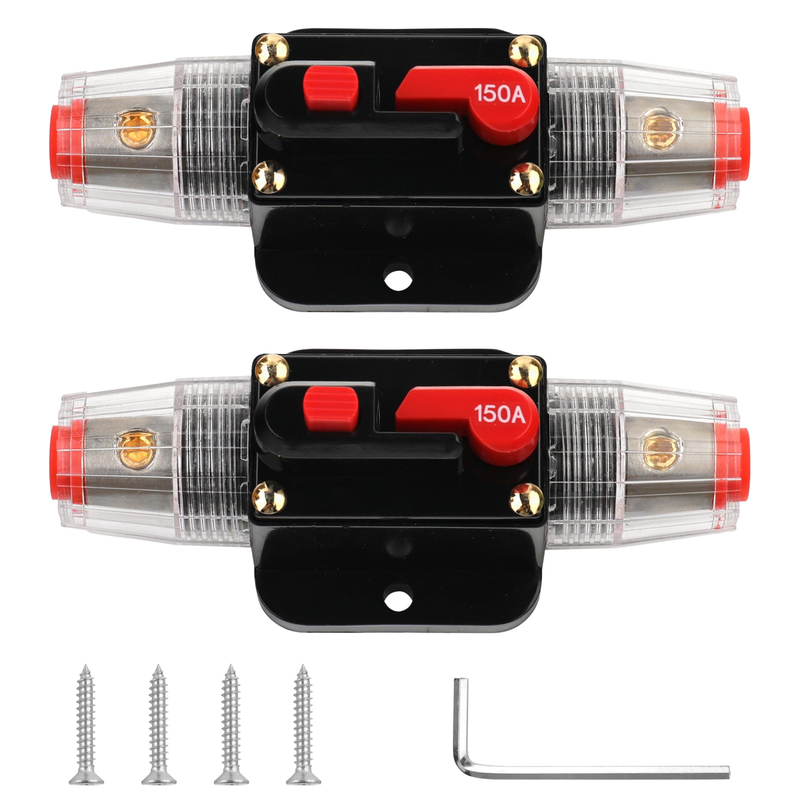 Tiooka 150A Audio Inline Circuit Breaker Resettable Fuse Holder 12V-24V DC 2PCS with Manual Reset Waterproof Automotive Marine Boat Audio System Solar Inverter System Protection