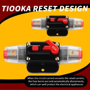 Tiooka 150A Audio Inline Circuit Breaker Resettable Fuse Holder 12V-24V DC 2PCS with Manual Reset Waterproof Automotive Marine Boat Audio System Solar Inverter System Protection