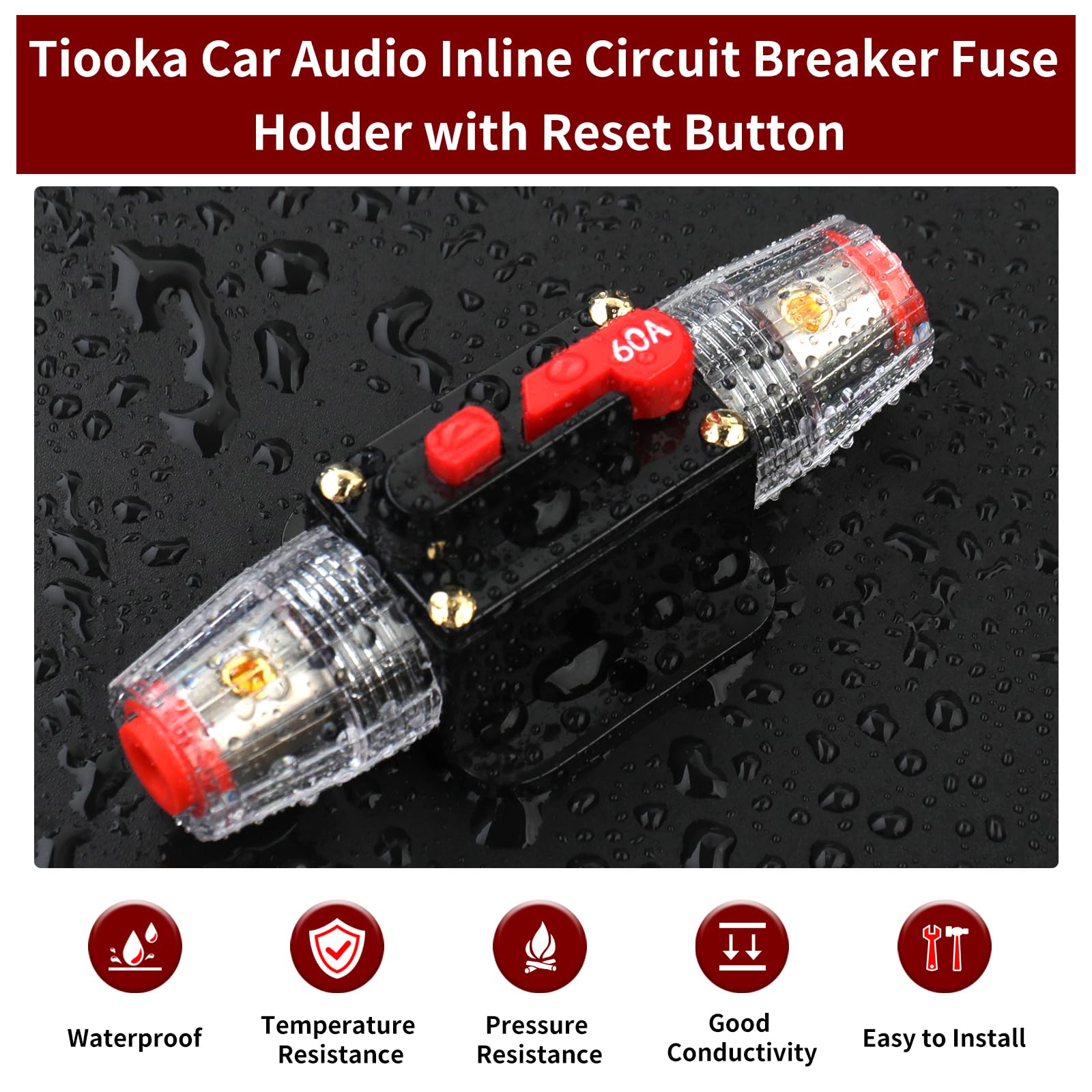 Tiooka 150A Audio Inline Circuit Breaker Resettable Fuse Holder 12V-24V DC 2PCS with Manual Reset Waterproof Automotive Marine Boat Audio System Solar Inverter System Protection