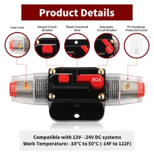 Tiooka 150A Audio Inline Circuit Breaker Resettable Fuse Holder 12V-24V DC 2PCS with Manual Reset Waterproof Automotive Marine Boat Audio System Solar Inverter System Protection