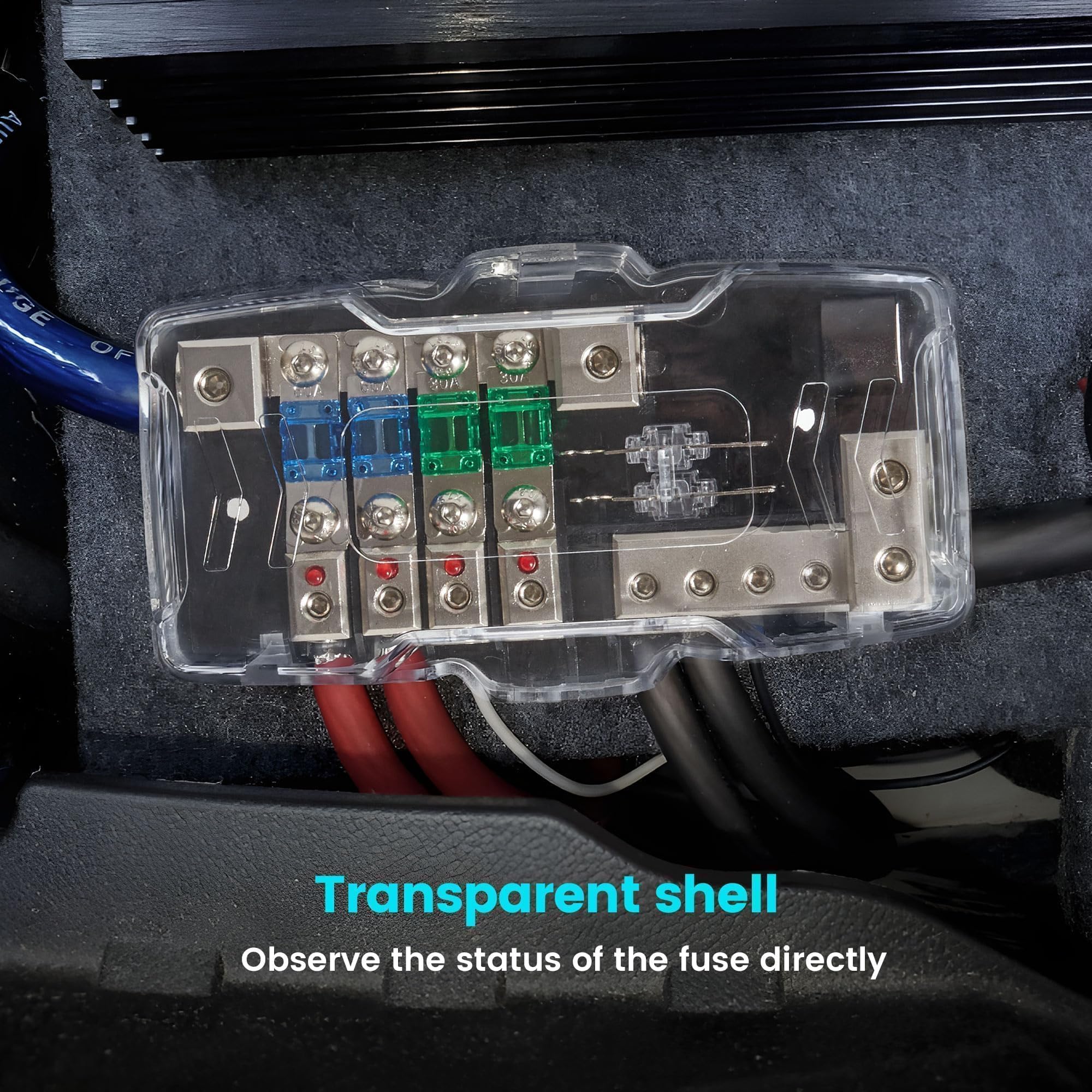 NuIth 150 AMP Car Protection Stereo Switch Fuse + 2 Way in 4 Way Out Fused Distribution Block with Red LED Indicator