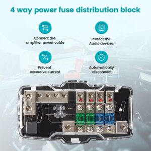 NuIth 150 AMP Car Protection Stereo Switch Fuse + 2 Way in 4 Way Out Fused Distribution Block with Red LED Indicator