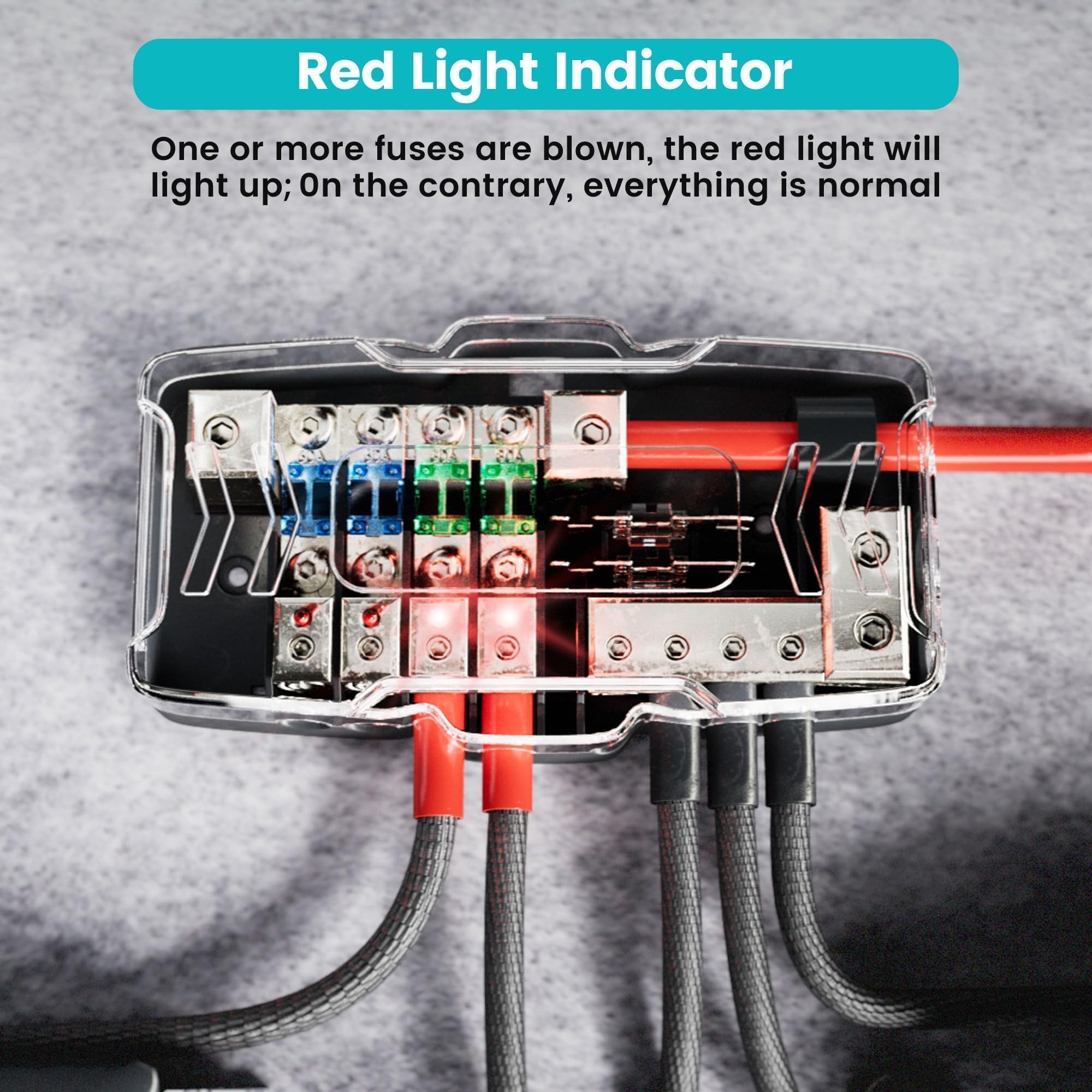 NuIth 150 AMP Car Protection Stereo Switch Fuse + 2 Way in 4 Way Out Fused Distribution Block with Red LED Indicator