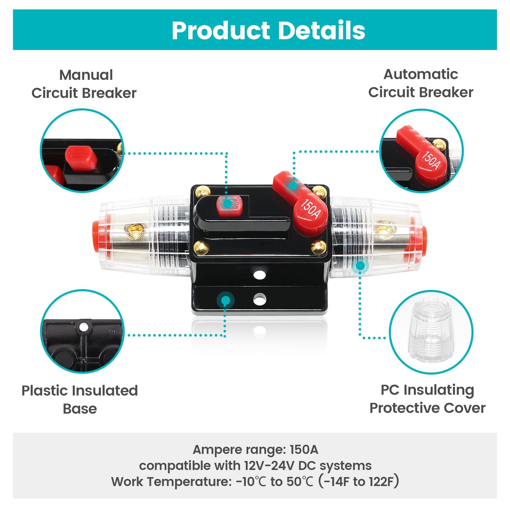 NuIth 150 AMP Car Protection Stereo Switch Fuse + 2 Way in 4 Way Out Fused Distribution Block with Red LED Indicator