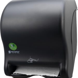 San Jamar Ecologic Smart Essence Recycled Plastic Electronic Paper Towel Dispenser, Universal Roll Capacity, Wall Mounted Dispenser with Zero Waste for Home and Business Universal, Black