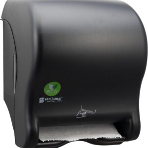 San Jamar Ecologic Smart Essence Recycled Plastic Electronic Paper Towel Dispenser, Universal Roll Capacity, Wall Mounted Dispenser with Zero Waste for Home and Business Universal, Black