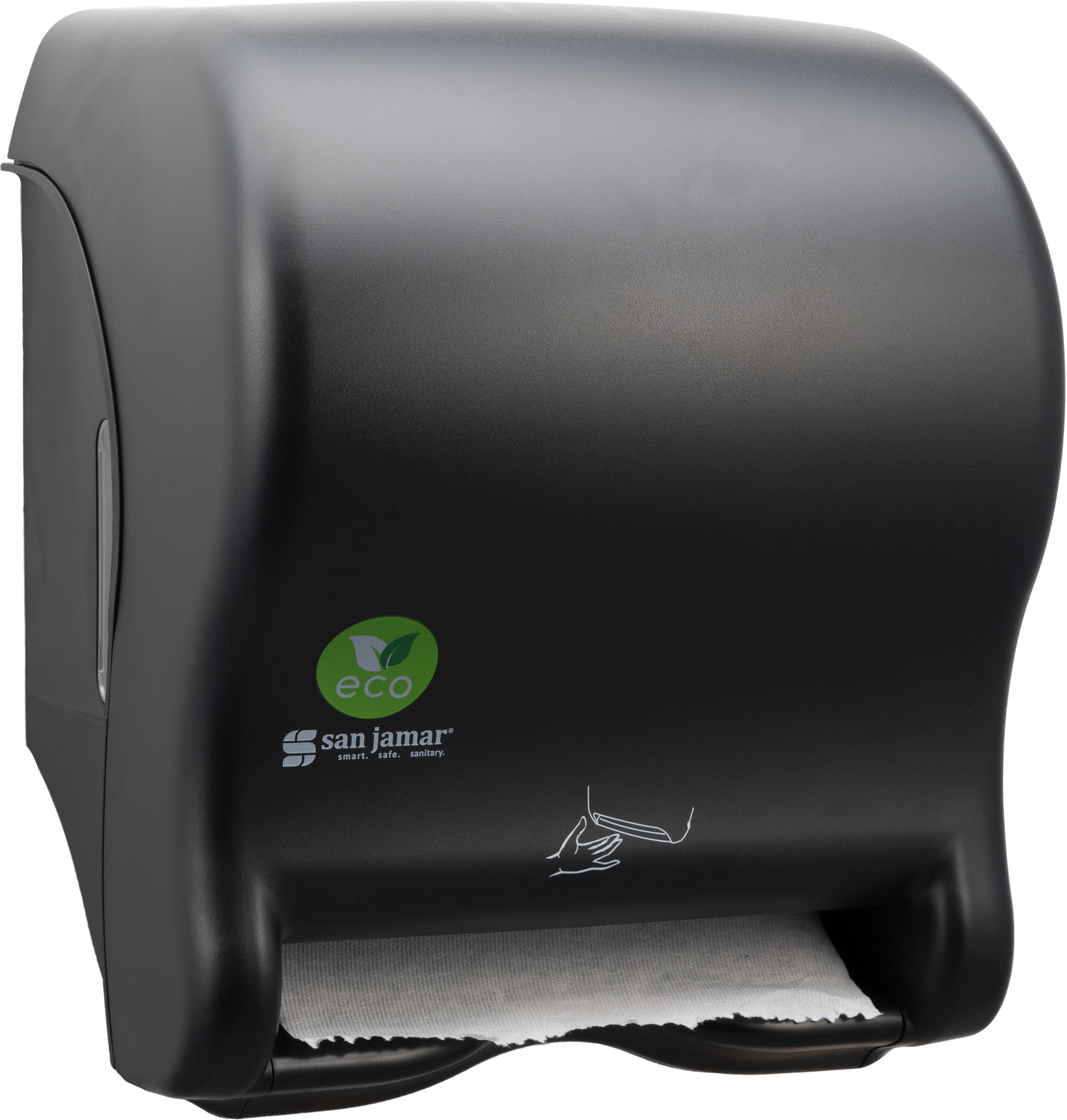 San Jamar Ecologic Smart Essence Recycled Plastic Electronic Paper Towel Dispenser, Universal Roll Capacity, Wall Mounted Dispenser with Zero Waste for Home and Business Universal, Black