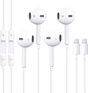 apple earbuds 2 pack [apple mfi certified] wired earphones (built-in microphone & volume control) noise canceling isolating headphones compatible with iphone 14/13/12/11/se/x/xr/xs/8/7