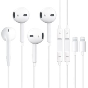 apple earbuds 2 pack [apple mfi certified] wired earphones (built-in microphone & volume control) noise canceling isolating lightning headphones compatible with iphone 14/13/12/11/se/x/xr/xs/8/7