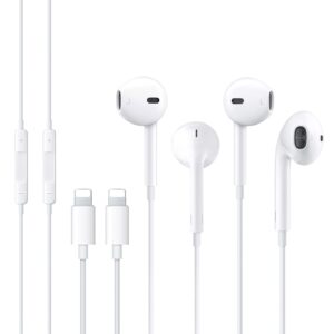 nobveq 2 packs earbuds for iphone headphones wired earphones (built-in microphone & volume control) headsets for iphone 14/13/12/11/se/xr/8/7 support all ios-system, sport headphone with mic - white