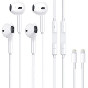 2 pack - apple earbuds,iphone headphones wired lightning earphones(built-in microphone & volume control)[apple mfi certified] noise isolating headsets for iphone 14/13/12/11/x/8/7/6,all ios system