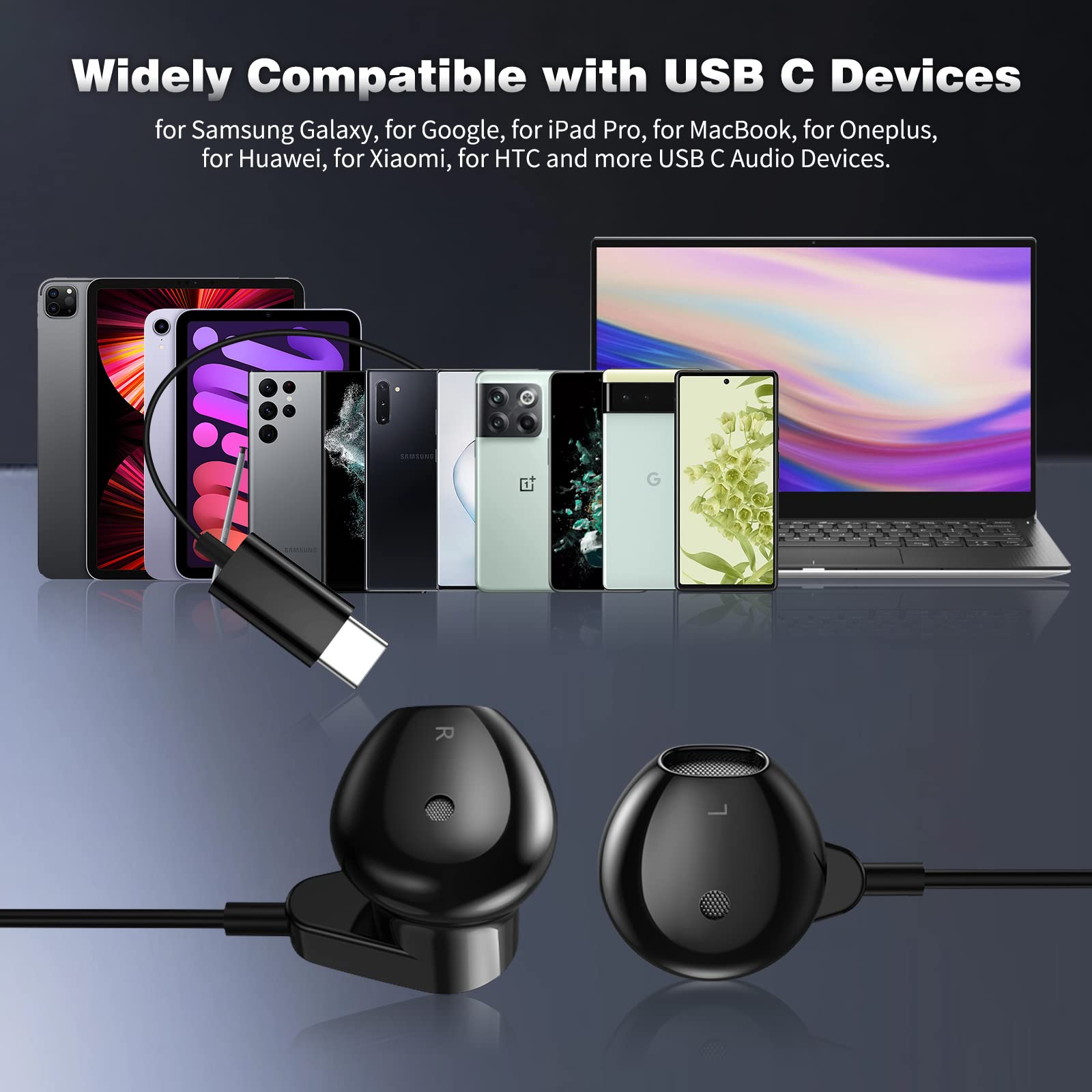 COOYA USB C Headphone Wired Earbuds for Samsung Galaxy S24 Ultra S23 FE Flip5 A55 S22 A35 HiFi Stereo Noise Canceling Type C In-Ear Headset + Mic for iPhone 15 Pro Max iPad 10 Pixel 8 7 6a OnePlus 12R