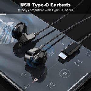 COOYA USB C Headphone Wired Earbuds for Samsung Galaxy S24 Ultra S23 FE Flip5 A55 S22 A35 HiFi Stereo Noise Canceling Type C In-Ear Headset + Mic for iPhone 15 Pro Max iPad 10 Pixel 8 7 6a OnePlus 12R