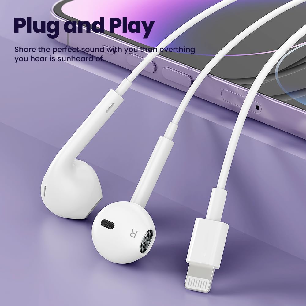 2 Pack Earbuds Headphones Earphones Wired Microphone Call Volume Control Noise Isolating Compatible with iPhone 14 Pro Max/13/12/11/XS/XR/8/7 Plus