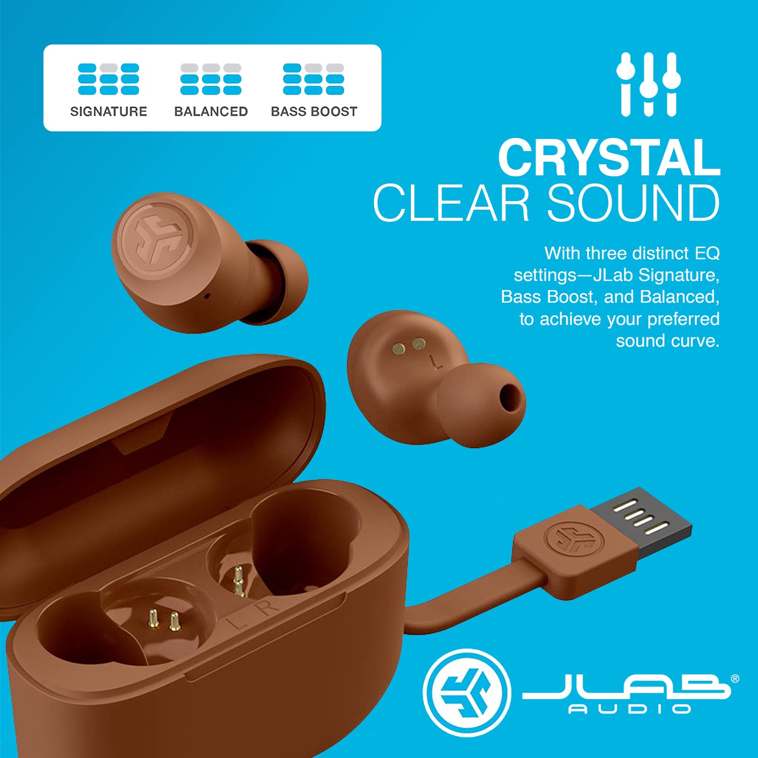 JLab Go Air Tones True Wireless Earbuds Designed with Auto On and Connect, Touch Controls, 32+ Hours Bluetooth Playtime, EQ3 Sound, and Dual Connect, Natural Earthtone Color (1615 C)