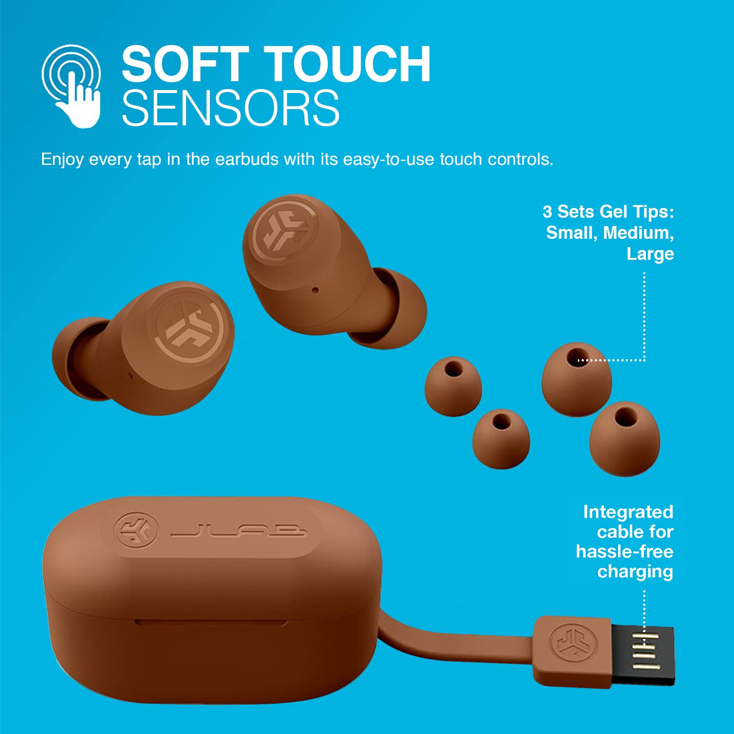 JLab Go Air Tones True Wireless Earbuds Designed with Auto On and Connect, Touch Controls, 32+ Hours Bluetooth Playtime, EQ3 Sound, and Dual Connect, Natural Earthtone Color (1615 C)