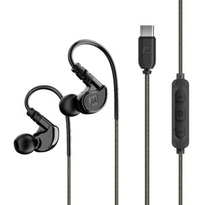 mee audio m6 sport usb-c wired earbuds with memory wire earhooks, headset with mic & 3-button remote for iphone 15, ipad, other usb type c devices; in ear headphones for running/gym/workouts, black