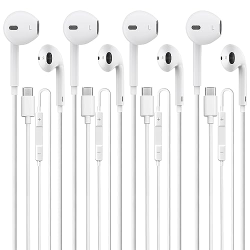 USB C Headphones 4 Pack, USB Type C Earbuds HiFi Stereo USB C Wired Earphones with Microphone Volume Control Compatible with Samsung Galaxy S23 S22 S21 Google Pixel 6 5 4XL/iPad Pro