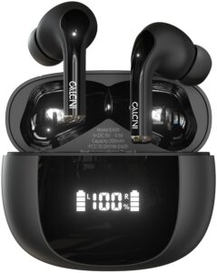 calcini wireless earbuds, bluetooth earbuds 5.3 with led power display charging case (black)