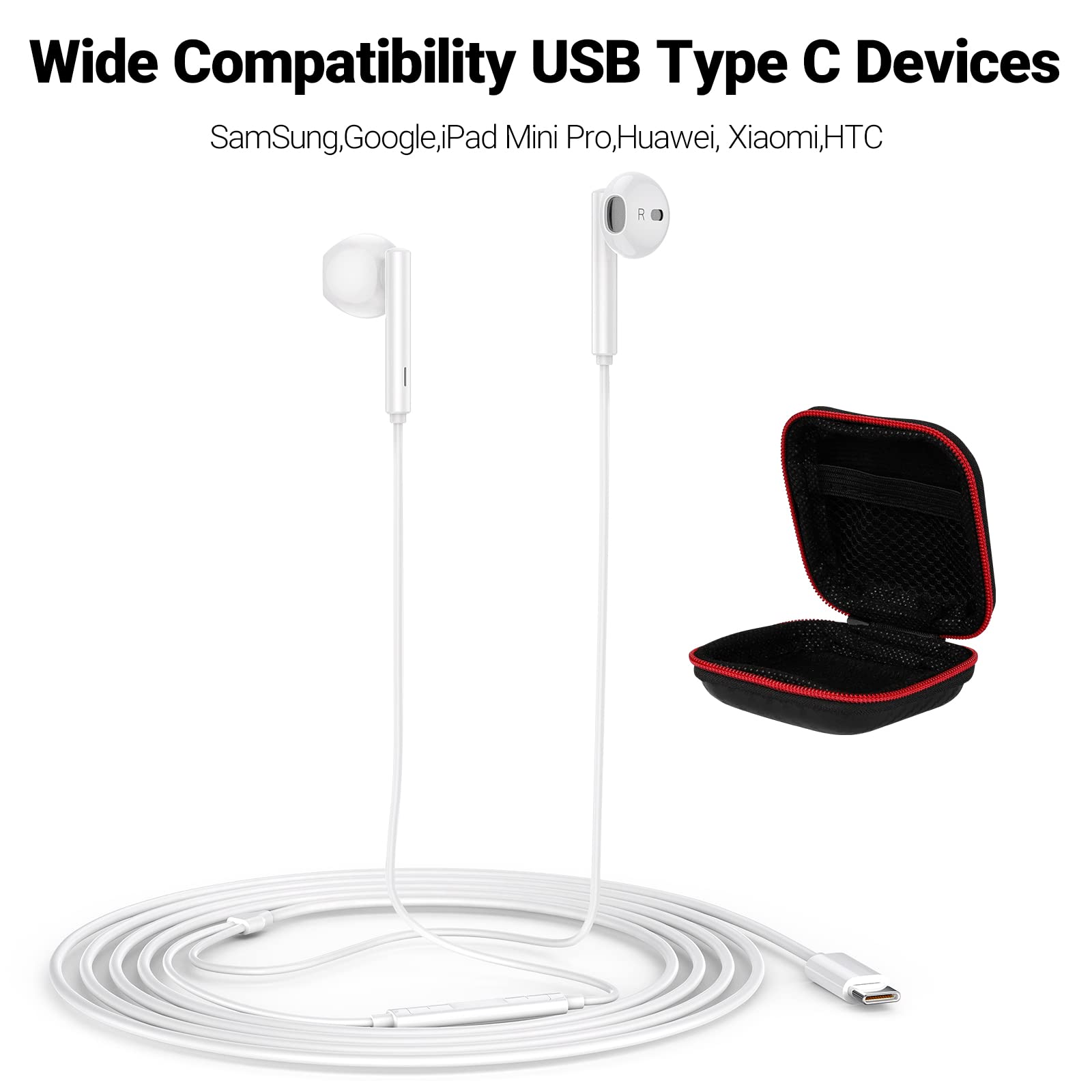 USB C Earbuds Wired Headphones for iPhone 15 Plus Samsung S24 S23 S22 A55 A54, USB Type C Earbuds with Micriphone Hi-fi DAC Volume Control for iPad Pro Air Galaxy Z Flip Fold 5 Pixel 8 7 6 OnePlus 12