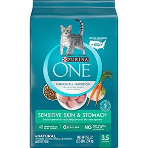 purina one sensitive stomach, sensitive skin, natural dry cat food, +plus sensitive skin and stomach formula - 3.5 lb. bag