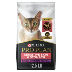 purina pro plan with probiotics, sensitive skin & stomach, natural dry cat food, turkey & oat meal formula - 12.5 lb. bag