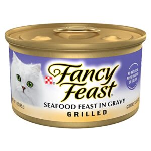 purina fancy feast grilled wet cat food seafood feast in wet cat food gravy - (pack of 24) 3 oz. cans