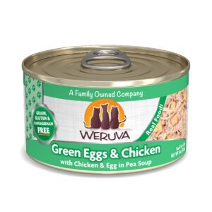 weruva classic cat food, green eggs & chicken with chicken breast & egg in pea soup, 3oz can (pack of 24)