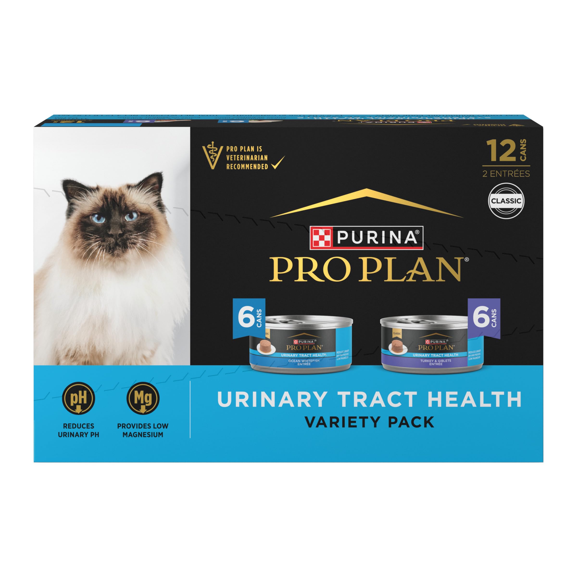 Purina Pro Plan Urinary Tract Cat Food, Wet Cat Food Variety Pack, Turkey and Ocean Whitefish Entrees - (Pack of 12) 5.5 oz. Cans