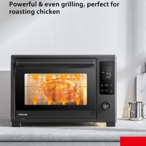 TOSHIBA Hot Air Convection Toaster Oven, Extra Large 34QT/32L, 9-in-1 Cooking Functions, Crispy Grill, Dehydrate, Rotisserie, 6 Accessories Included, 1650W, Black Stainless Steel