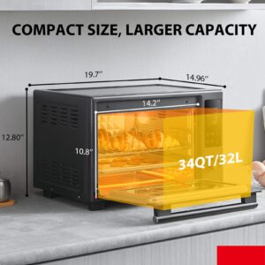 TOSHIBA Hot Air Convection Toaster Oven, Extra Large 34QT/32L, 9-in-1 Cooking Functions, Crispy Grill, Dehydrate, Rotisserie, 6 Accessories Included, 1650W, Black Stainless Steel