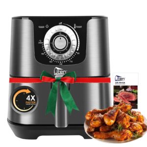 uten 5.8 quart air fryer, 1700w hot oven oilless cooker,non-stick fry basket, manual air fryer with timer knob and temperature knob, black