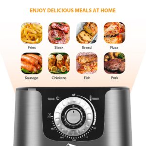 Uten 5.8 Quart Air Fryer, 1700W Hot Oven Oilless Cooker,Non-Stick Fry Basket, Manual Air Fryer with Timer Knob and Temperature Knob, Black