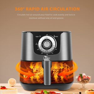 Uten 5.8 Quart Air Fryer, 1700W Hot Oven Oilless Cooker,Non-Stick Fry Basket, Manual Air Fryer with Timer Knob and Temperature Knob, Black