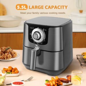 Uten 5.8 Quart Air Fryer, 1700W Hot Oven Oilless Cooker,Non-Stick Fry Basket, Manual Air Fryer with Timer Knob and Temperature Knob, Black