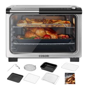 cosori 13-in-1 ceramic air fryer toaster oven combo, flat-sealed heating elements for easy cleanup, innovative burner function, 7 accessories & recipes, 26qt, silver, stainless steel