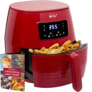 deco chef 5.8qt (19.3 cup) digital electric air fryer with accessories and cookbook- air frying, roasting, baking, crisping, and reheating for healthier and faster cooking (red)