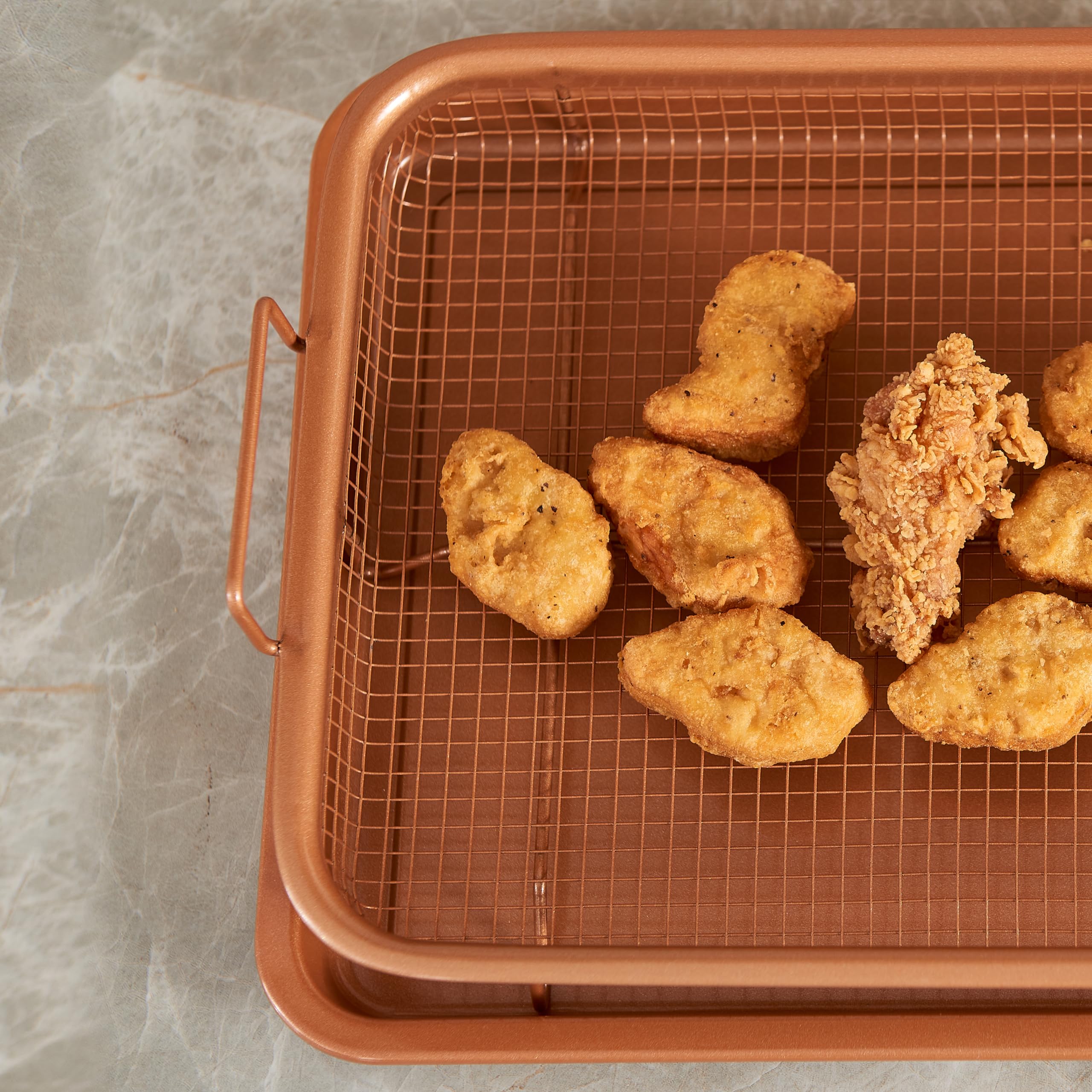 Air Fryer Basket For Oven | 12.8"x9.65" Nonstick Rack & Crisper Tray w/Cheat Sheet Included - Stainless Steel Mesh Frying Basket & Pan for Full Size Oven - Dishwasher Safe 2PC Set for Convection Oven