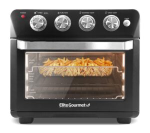 elite gourmet eaf9100 maxi-matic electric fryer oven, oil-less convection oven extra large 25l capacity, grill, bake, roast, air fryer, 1640-watts, black, 16.88