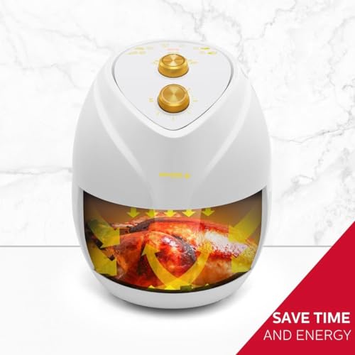 Holstein Housewares 4.8QT Air Fryer - Convenient and User Friendly with Optimal Cooking Functions to Fry, Bake, Grill and Roast, White and Gold Color. Golden Elegance