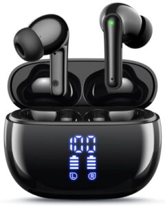 yaq wireless earbuds bluetooth headphones, 40h playtime stereo ipx5 waterproof ear buds, led power display cordless in-ear earphones with microphone for ios android cell phone sports